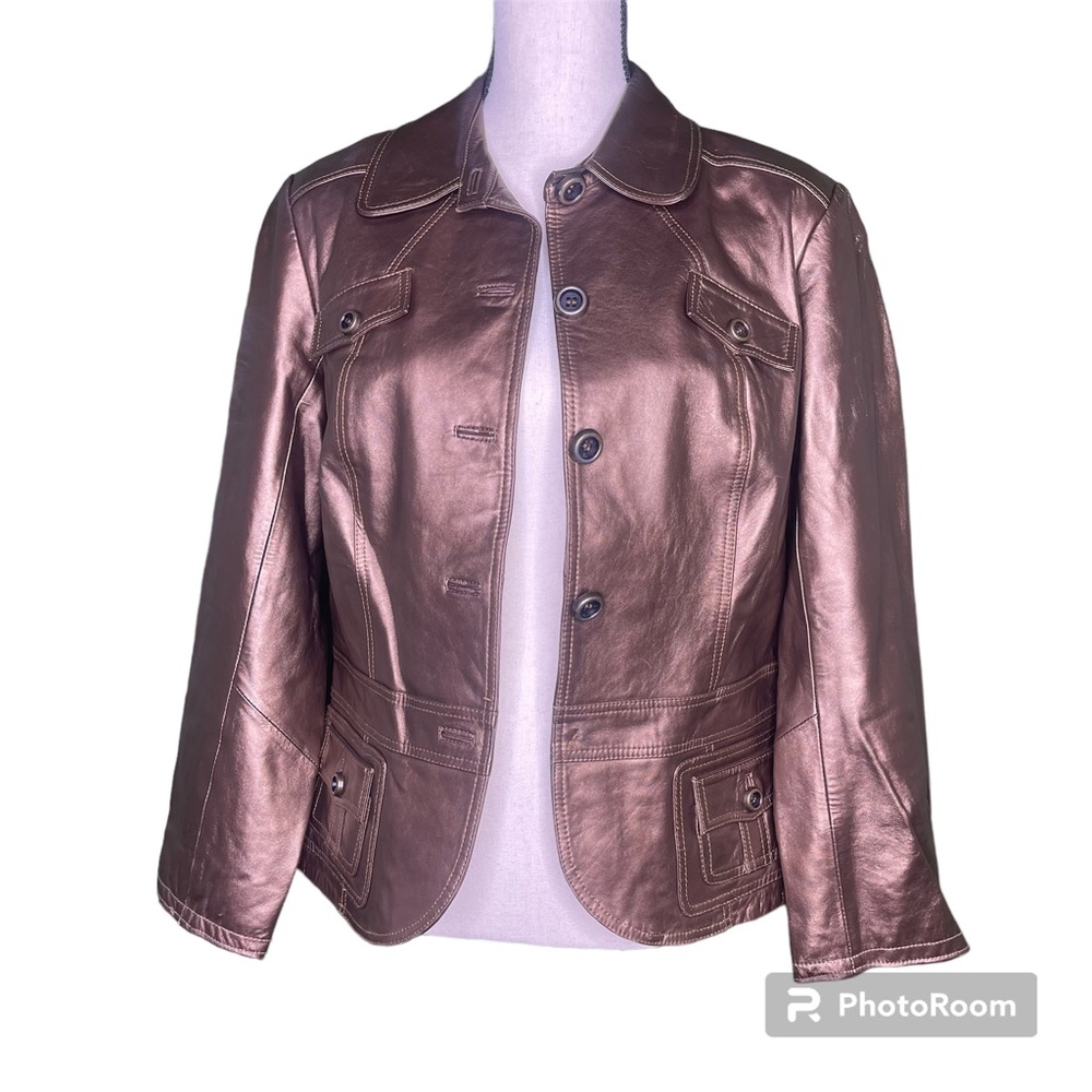Vintage Cache Metallic Bronze Leather Jacket 12 - Gem
